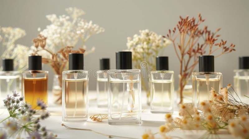 Assortment of Perfume Bottles with Dried Flowers Stock Image - Image of ...