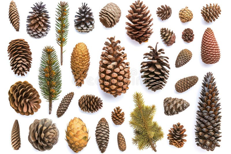 Collection of Various Pine Cones and Needles on White Stock ...