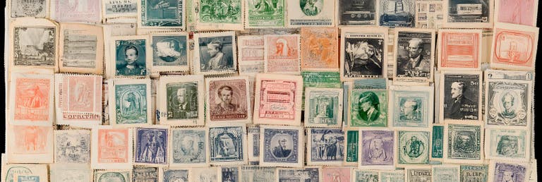 Collection of Various Postage Stamps in Grid Pattern Stock Illustration ...
