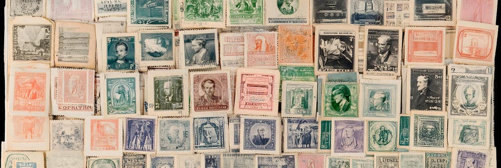 Collection of Various Postage Stamps in Grid Pattern Stock Illustration ...