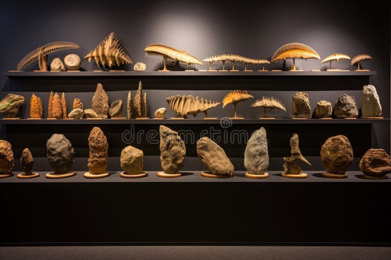 Collection of Various Prehistoric Fossil Types on Display Stock ...