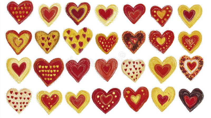 Collection of Various Red and Yellow Hearts with Patterns Stock ...