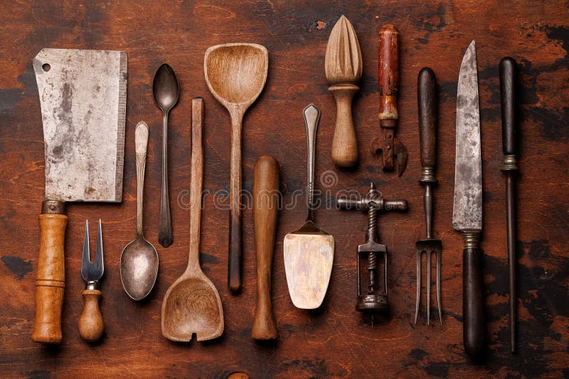 A Collection of Various Retro Kitchen and Cooking Utensils Displayed on ...