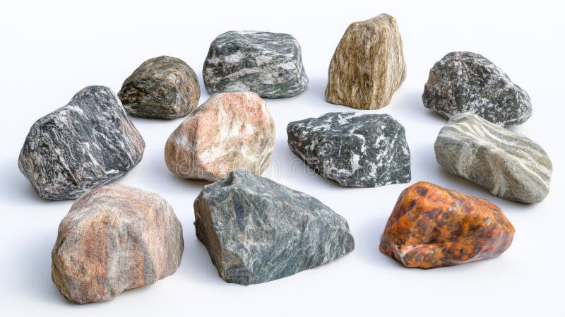 Collection of Various Rocks and Stones on White Background Stock ...
