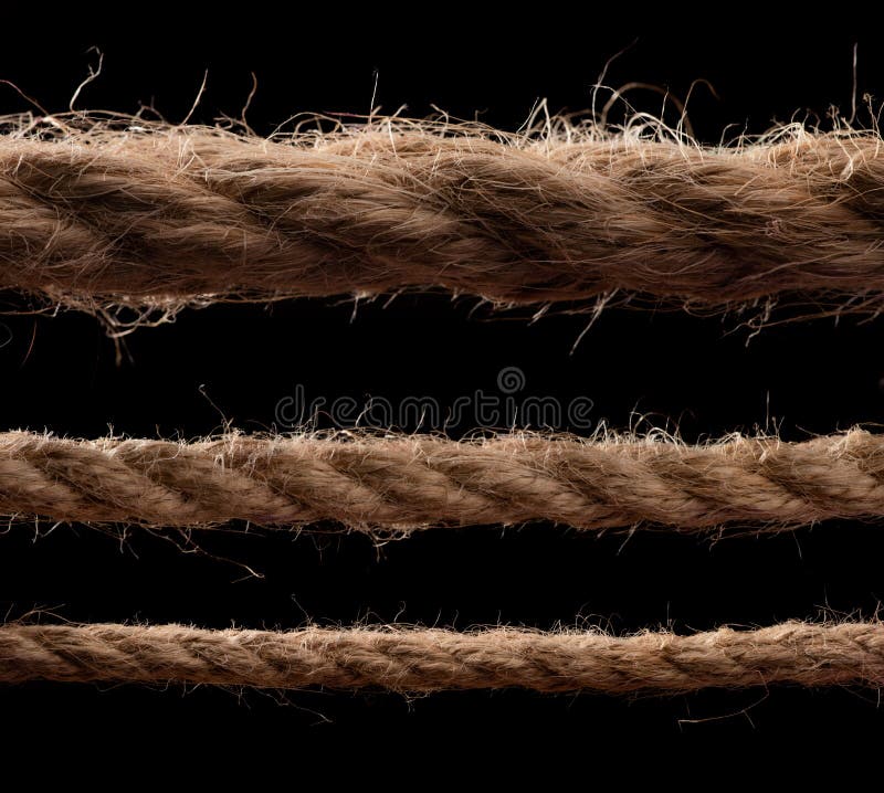 Collection of Various Ropes String on Black Background. Each One is ...