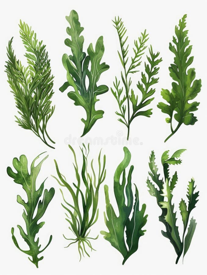 Seaweed Varieties on White Background Stock Image - Image of underwater ...