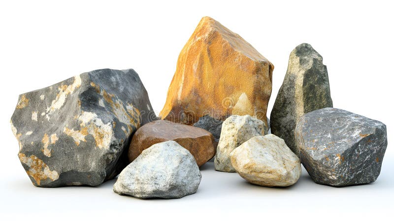 A Group of Seven Assorted Rocks Isolated on a White Background Stock ...