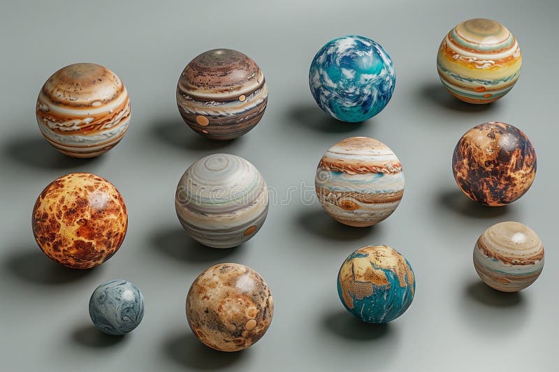 Collection of Various Sized Planets Displayed on Tabletop Stock Image ...