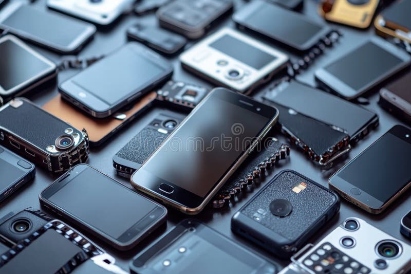 A Collection of Various Smartphones and Gadgets Arranged on a Surface ...