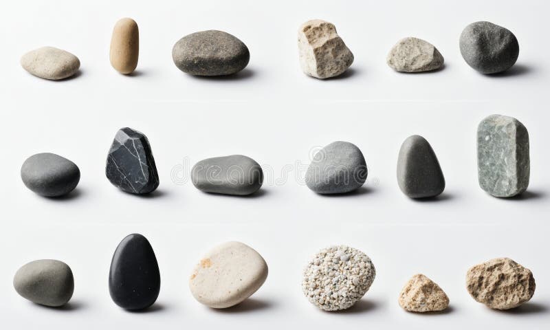 Collection of Various Smooth Stones Isolated on White Background Stock ...