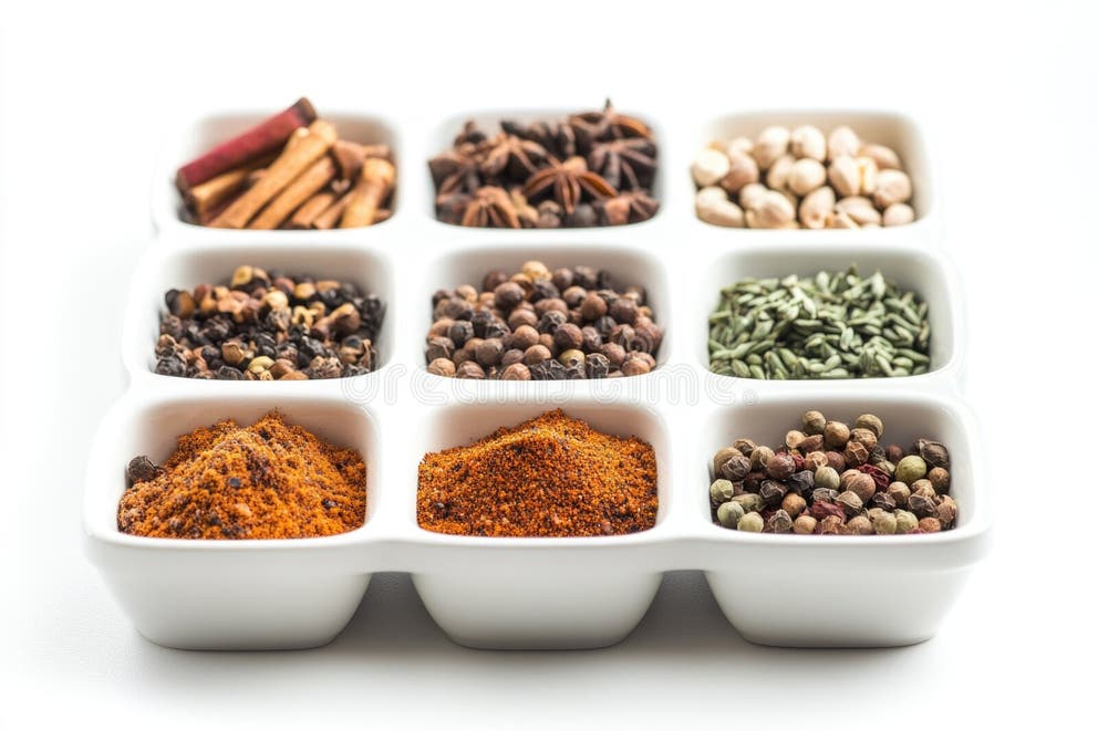 A Collection of Various Spices on a White Tray Stock Image - Image of ...