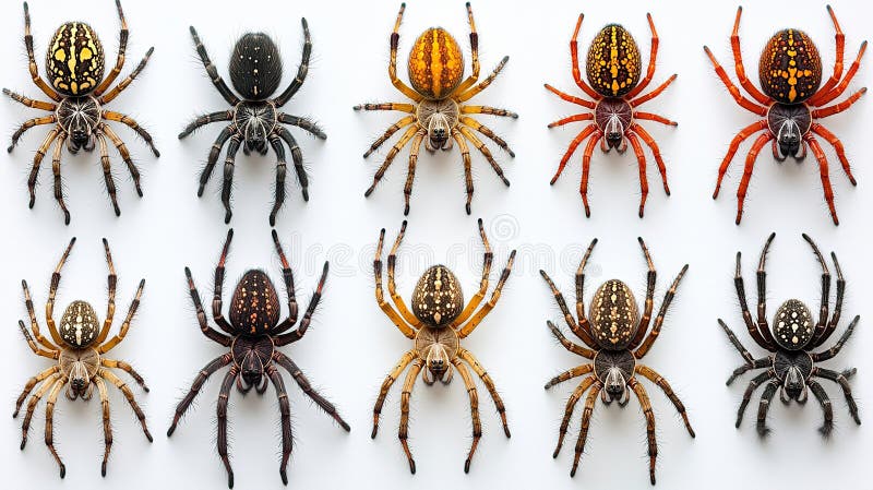 Collection of Various Spiders in Different Colors and Patterns on a ...