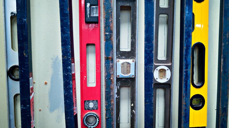 A Collection of Various Spirit Levels. Stock Photo - Image of levelling ...