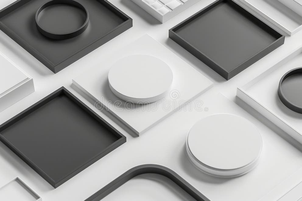 A Collection of Various Square Objects on a White Surface Stock ...
