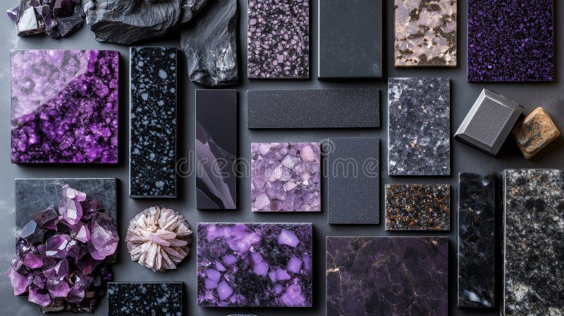 A Collection of Various Stone and Mineral Samples Displayed on a Flat ...