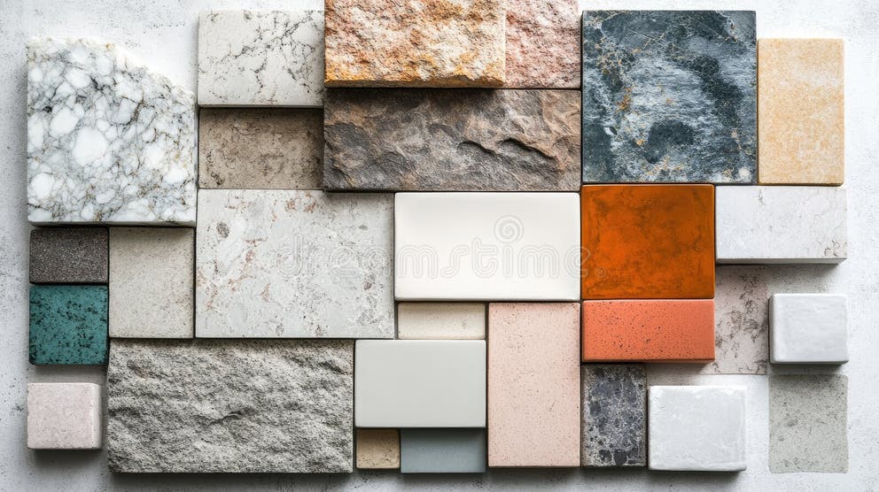A Collection of Various Stone and Tile Samples Arranged in a Grid ...