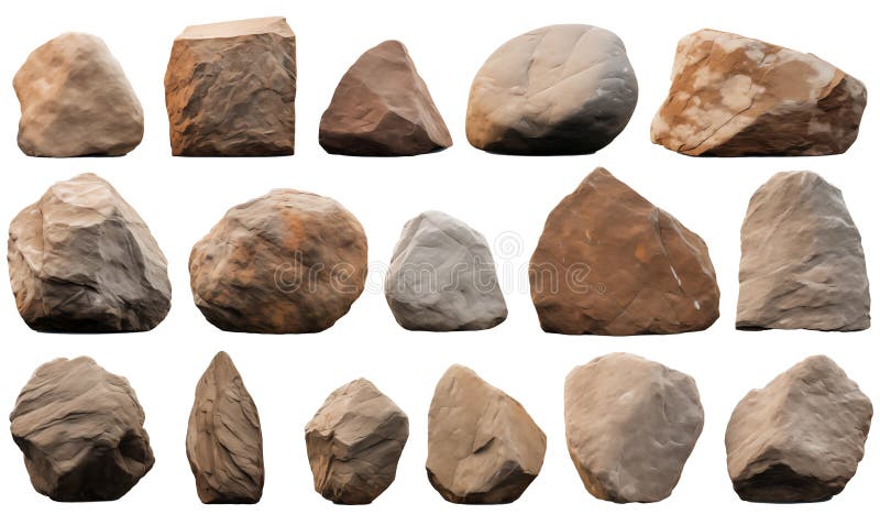 Collection of Various Stones Isolated on Transparent Background. Each ...