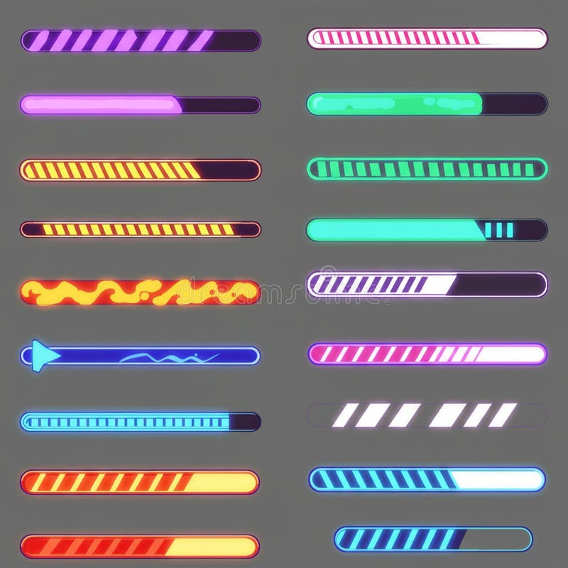 A Collection of Various Stylized Loading Bars in a Digital Format. Each ...