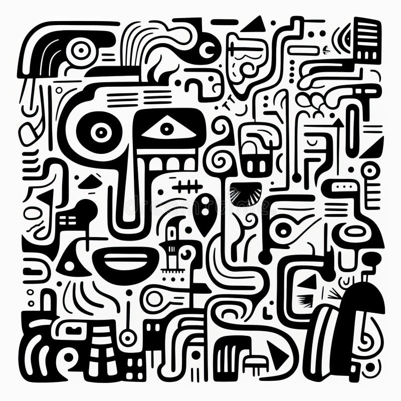 Bold and Simplistic Black and White Doodles with Technological Art ...