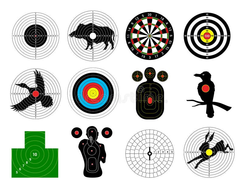 Collection of Various Target Realistic Vector Illustration. Set of ...