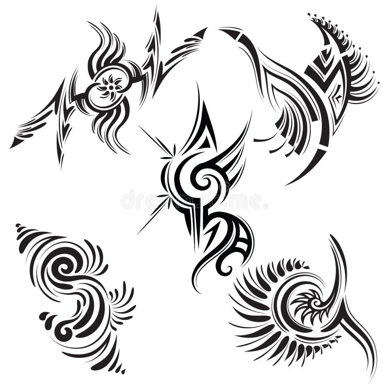 Collection of Various Tattoo Designs. Vector Illustration Decorative ...