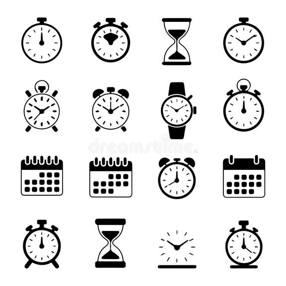 Collection of Various Time Related Graphic Elements in Black and White ...