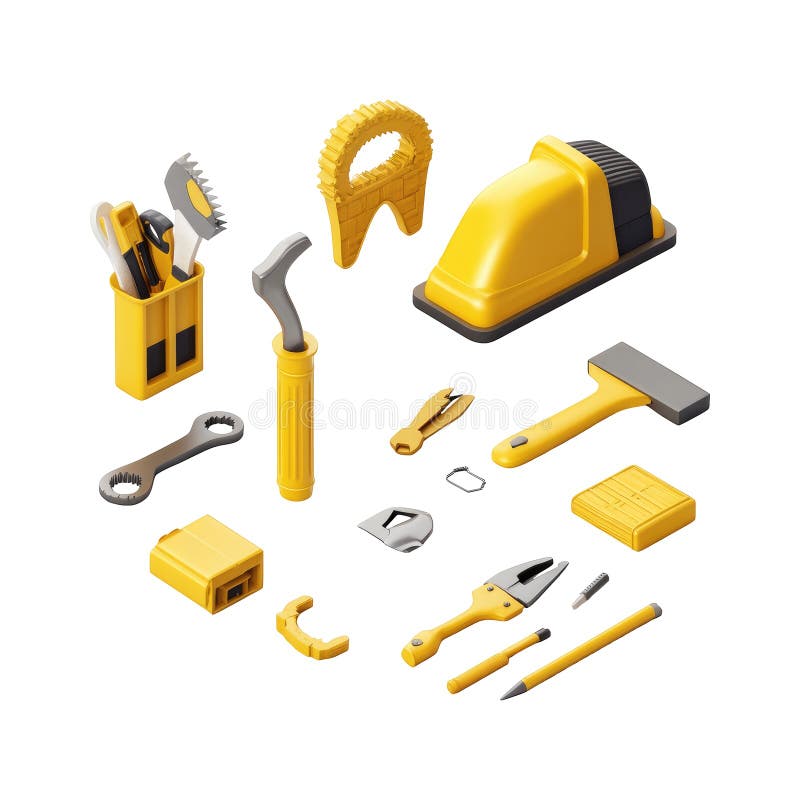 Isometric View of Yellow Construction Tools Kit Stock Illustration ...