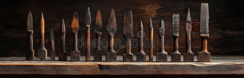 A Collection of Various Tools is Sitting on Top of a Wooden Table Stock ...