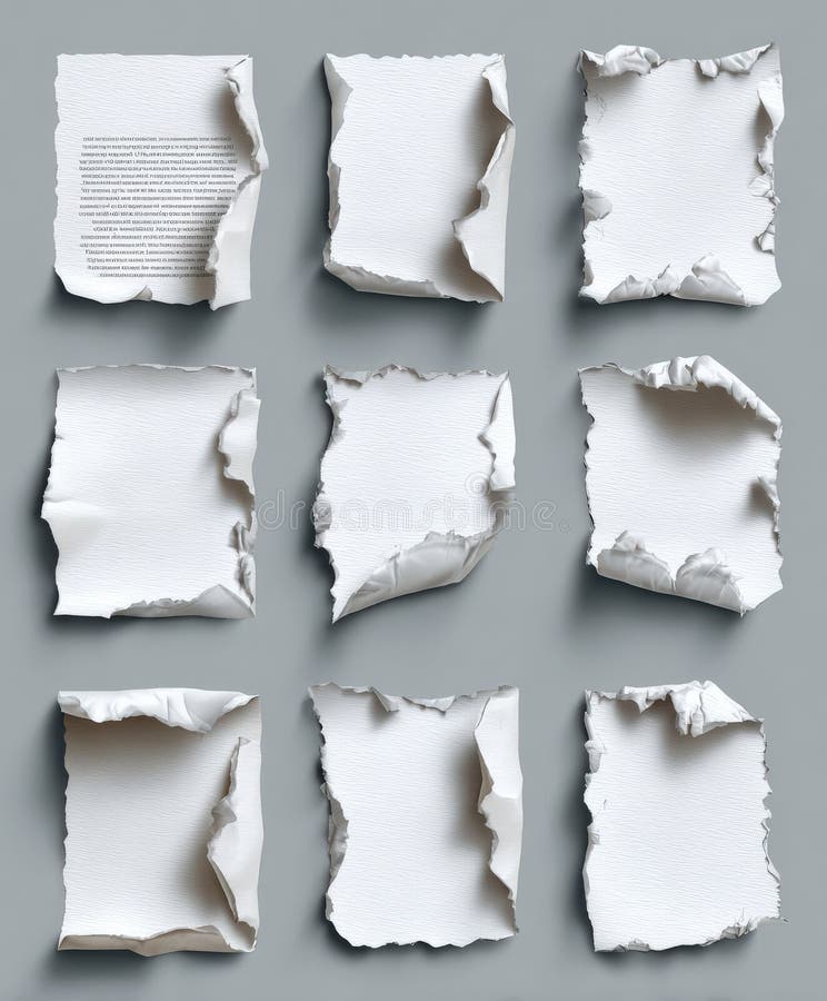 A Collection of Various Torn Paper Pieces Scattered on a White ...
