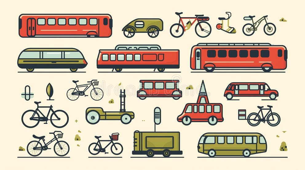 Collection of Various Transportation Modes Including Bicycles and ...