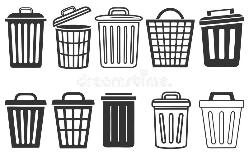 Collection of Various Trash Cans in Simple Vector Illustration Stock ...
