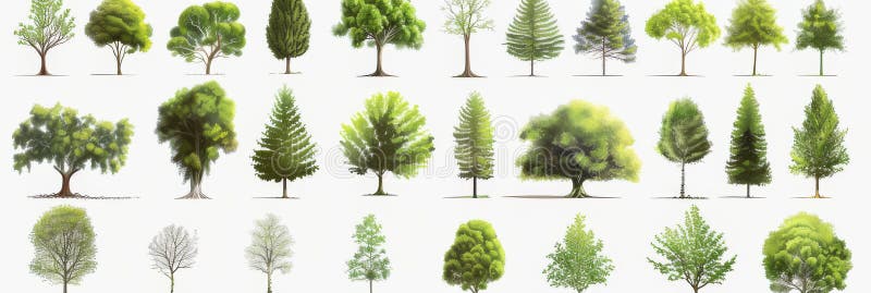 Collection of Various Tree Illustrations Showcasing Different Species ...