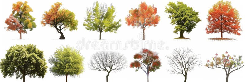 Collection of Various Tree Illustrations Showcasing Different Species ...