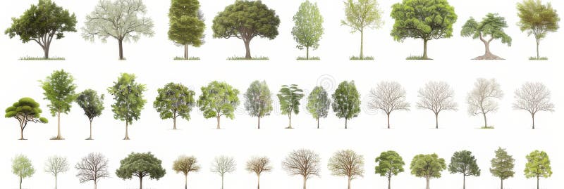 Collection of Various Tree Illustrations Showcasing Different Species ...