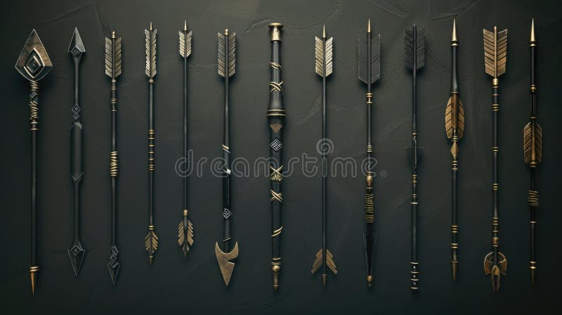 A Collection of Various Types of Arrows Stuck To a Wall Stock Image ...