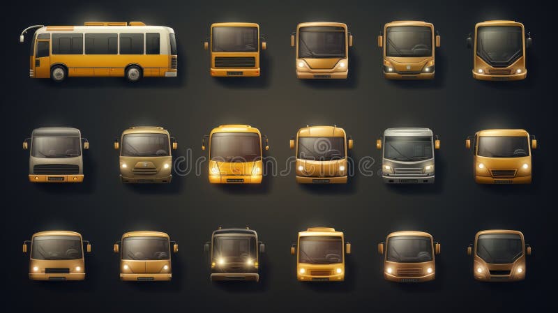 A Collection of Various Types of Buses Displayed Against a Black ...