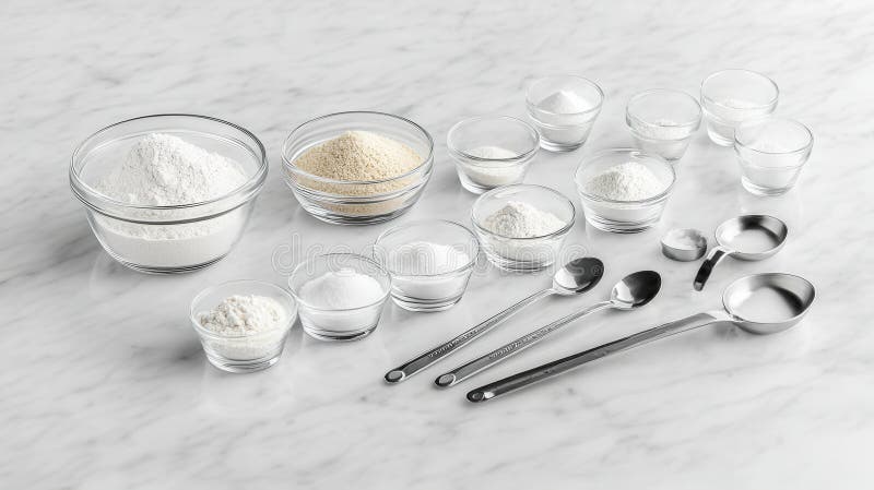 A Collection of Various Types of Flour and Sugar in Glass Bowls and ...