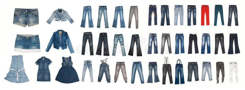 Collection of Various Types of Jeans Stock Image - Image of white ...
