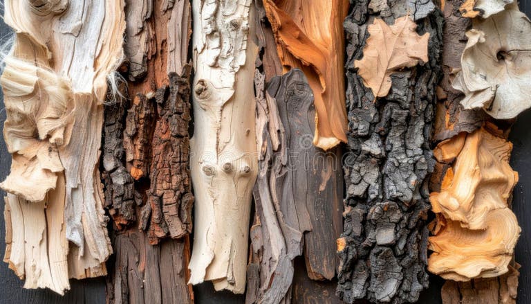Collection of Various Types of Tree Bark Sections in Shades of Brown ...