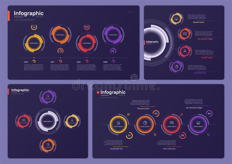 Collection of Various Vector Infographic Templates on a Deep Blue ...
