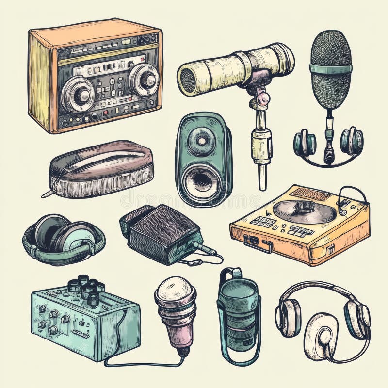 Collection of Various Vintage and Modern Audio Equipment Items Stock ...