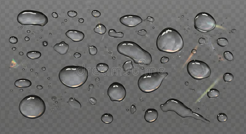 A Collection of Various Water Drops on a Translucent Surface Stock ...