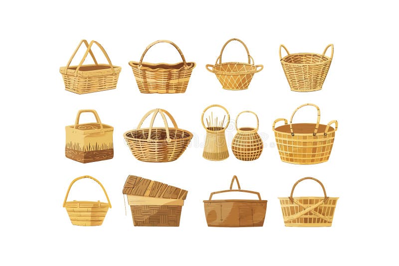 Collection of Various Wicker Baskets.Vector Illustration Design Stock ...