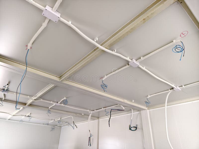 A Collection of Various Wires is Hanging Down from the Ceiling Stock ...