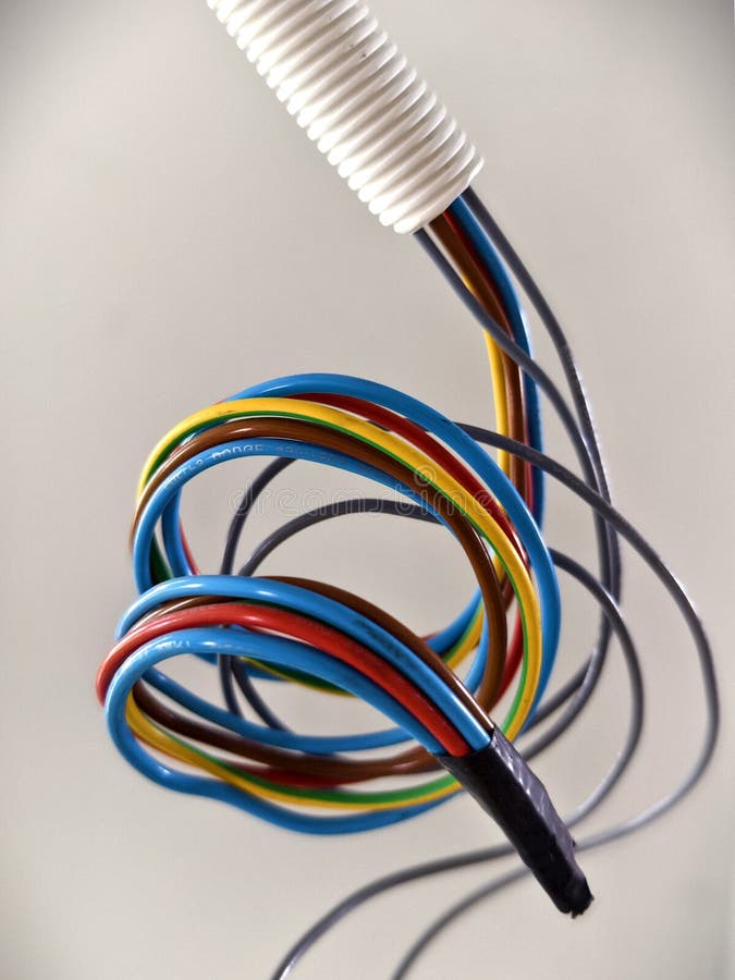 A Collection of Various Wires is Hanging Down from the Ceiling Stock ...