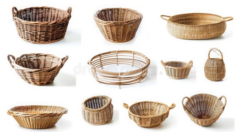 Collection of Various Woven Wicker Baskets Stock Illustration ...