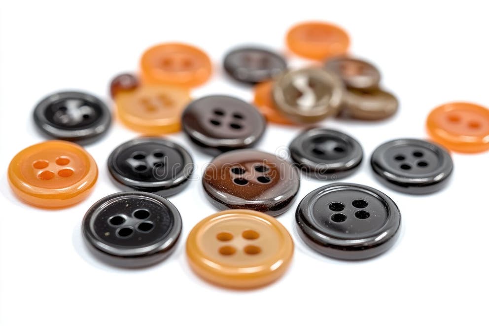 A Collection of Variously Colored Buttons Arranged on a Plain White ...