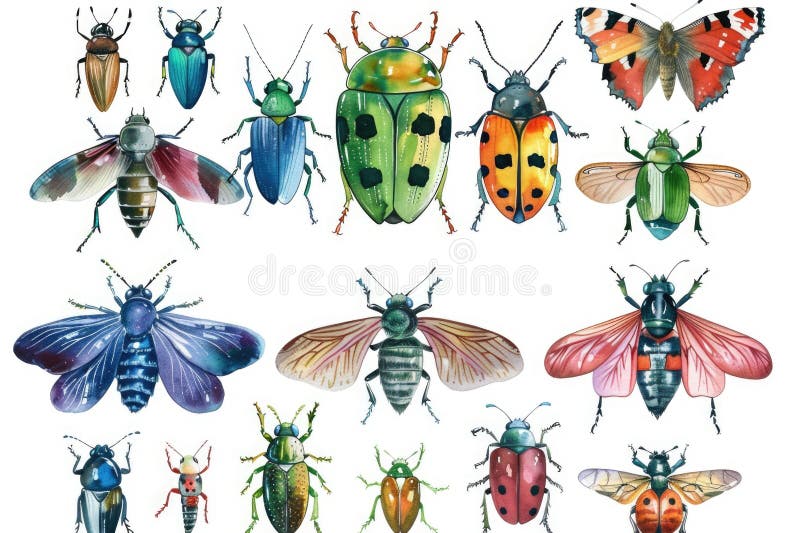 A Collection of Variously Colored Insects Gathered Together on a White ...