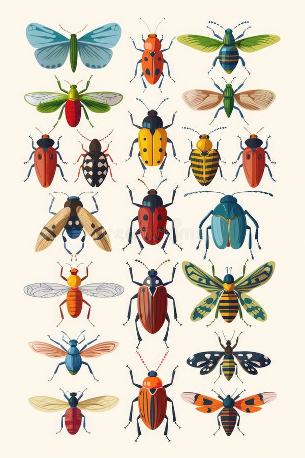 A Collection of Variously Colored Insects on a Plain White Surface ...