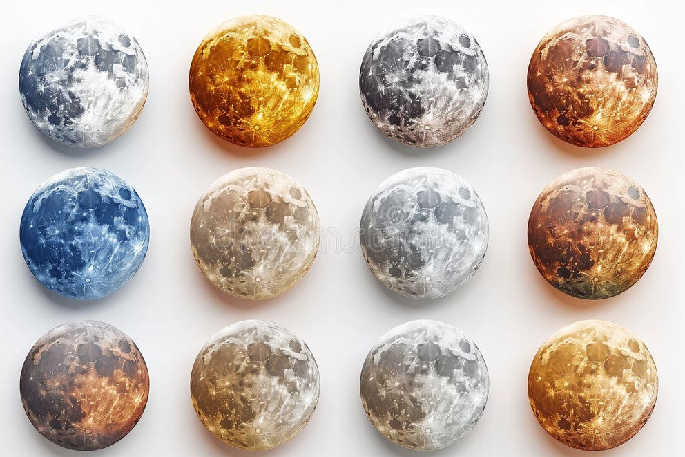 Collection of Variously Colored Moon Rocks Scattered on a White ...